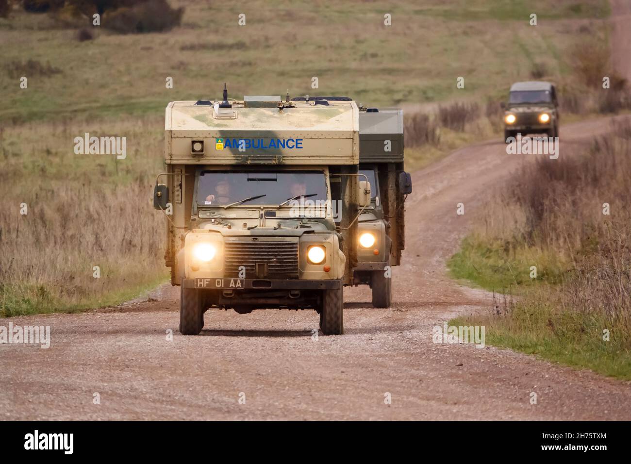 British army Land Rover Defender Wolf ambulance on a military exercise ...