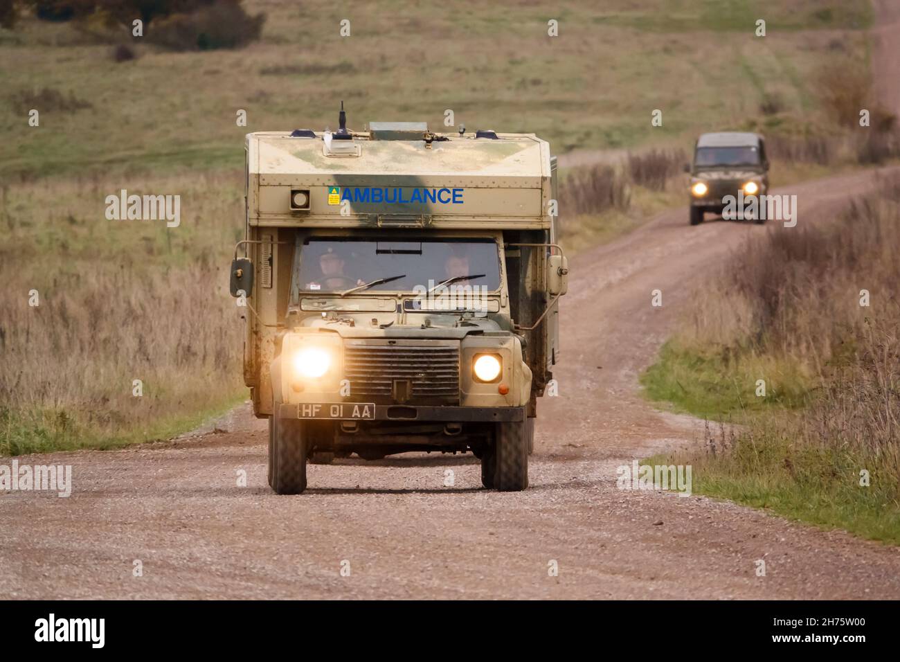 British army Land Rover Defender Wolf ambulance on a military exercise ...