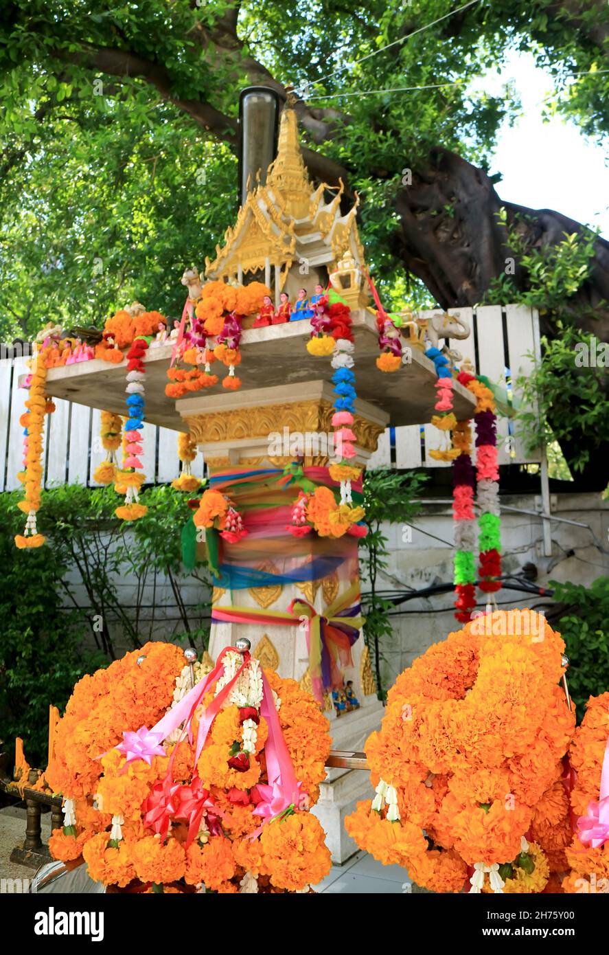 Many of Marigold Flower Garlands for Offering to the Shrine of the ...