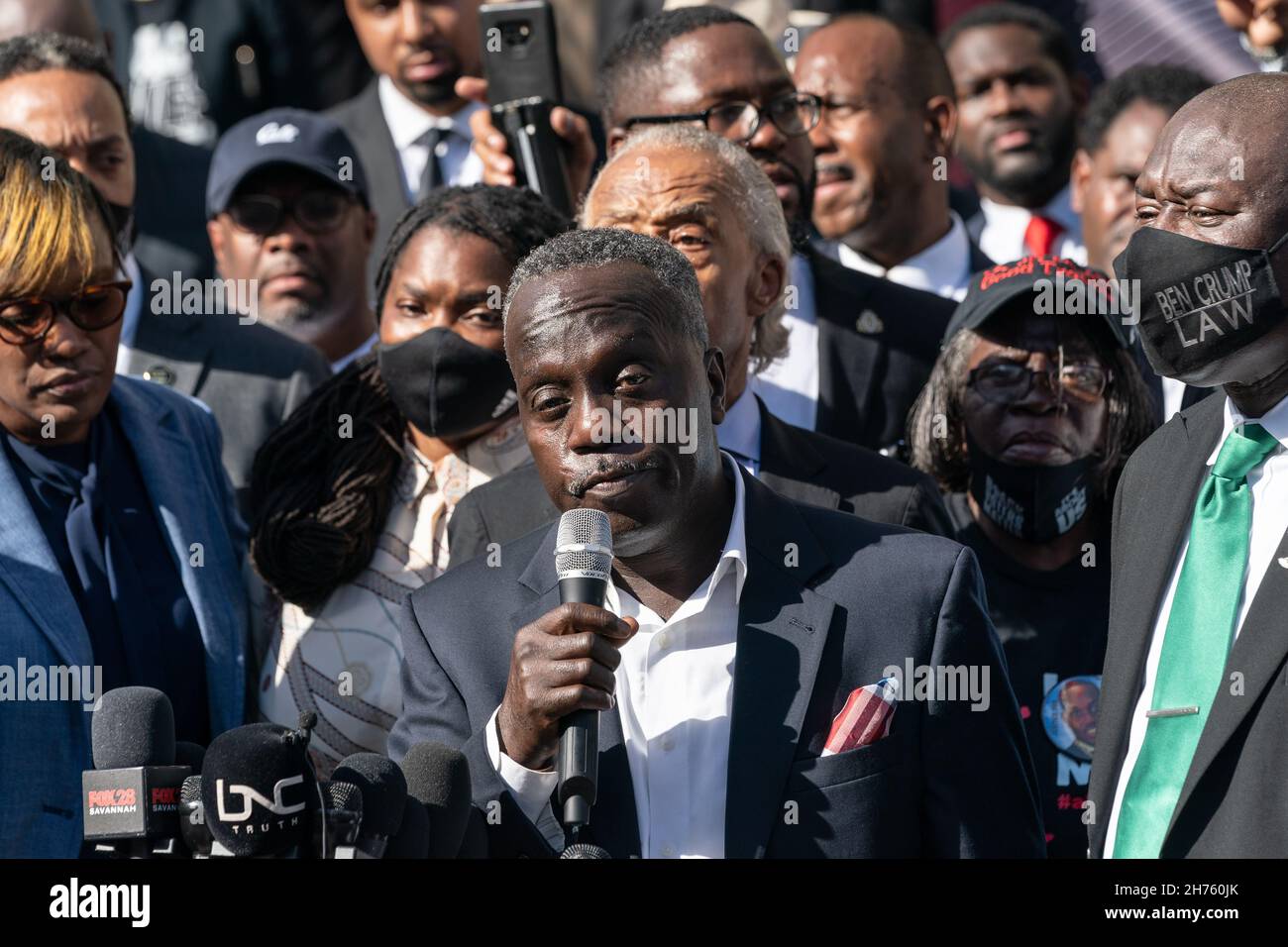 Marcus Arbery, father of slain jogger Ahmaud Arbery, center, addresses ...