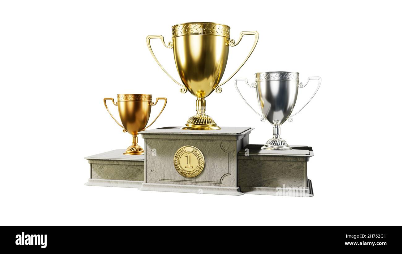 1st place prize bowl on podium - competition victory, isolated - object ...