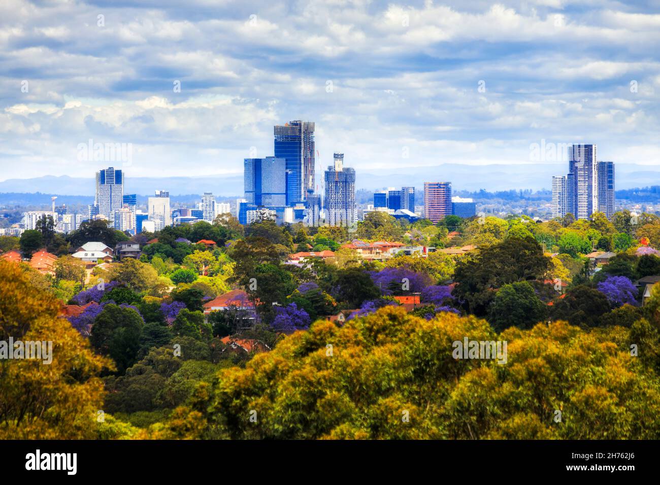 Construction of new modern high-rise apartment tower buildings in ...