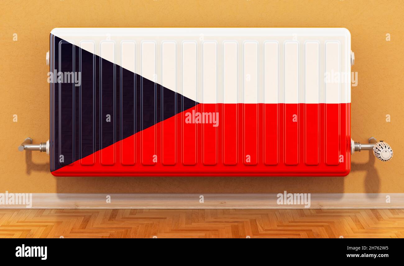 Heating radiator with Czech flag on the wall. Heating in Czech Republic ...