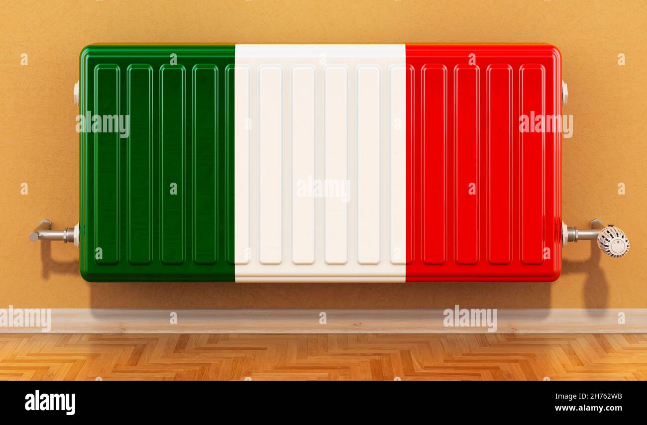 Heating radiator with Italian flag on the wall. Heating in Italy ...
