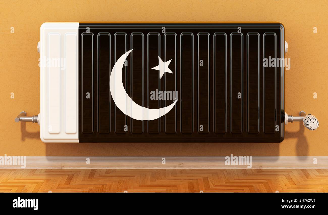 Heating radiator with Pakistani flag on the wall. Heating in Pakistan ...