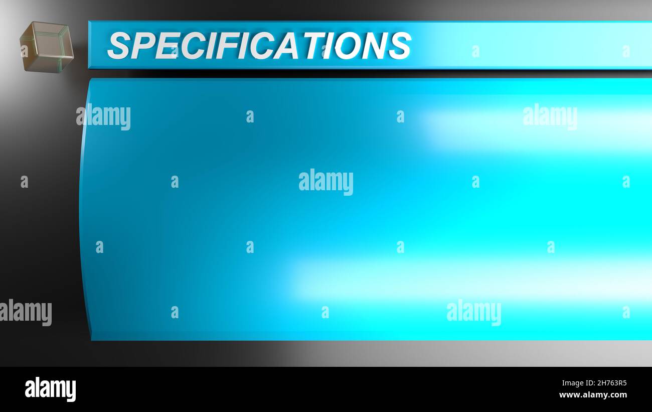 Blue glossy background for SPECIFICATIONS PAGE - 3D rendering ...