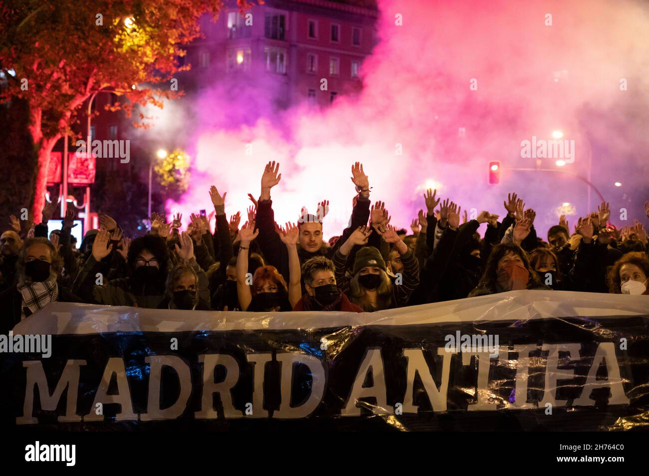 Madrid, Spain. 20th Nov, 2021. People raising their hands and shouting ...