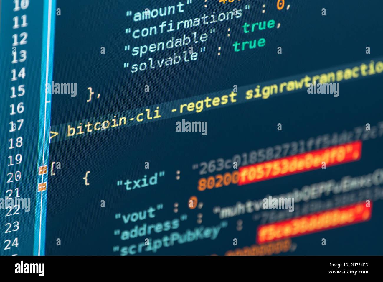 Computer screen showing a piece of bitcoin transaction source code ...