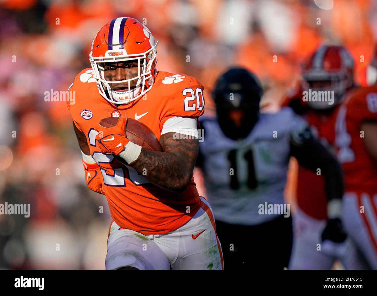 November 20, 2021: Clemson Tigers running back Kobe Pace (20) makes a ...