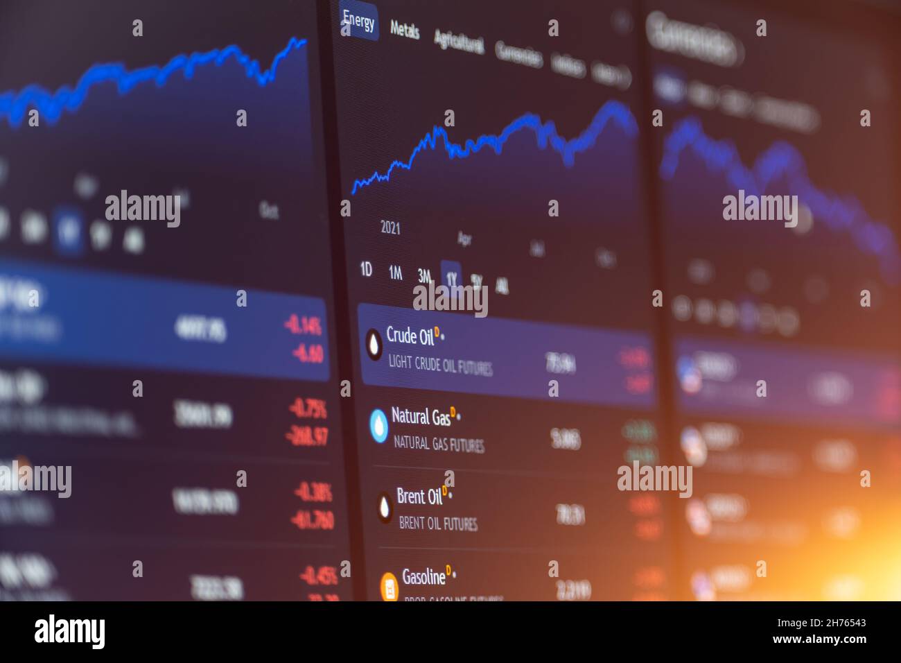Graph of exchange rate of currencies or stock index on a computer ...