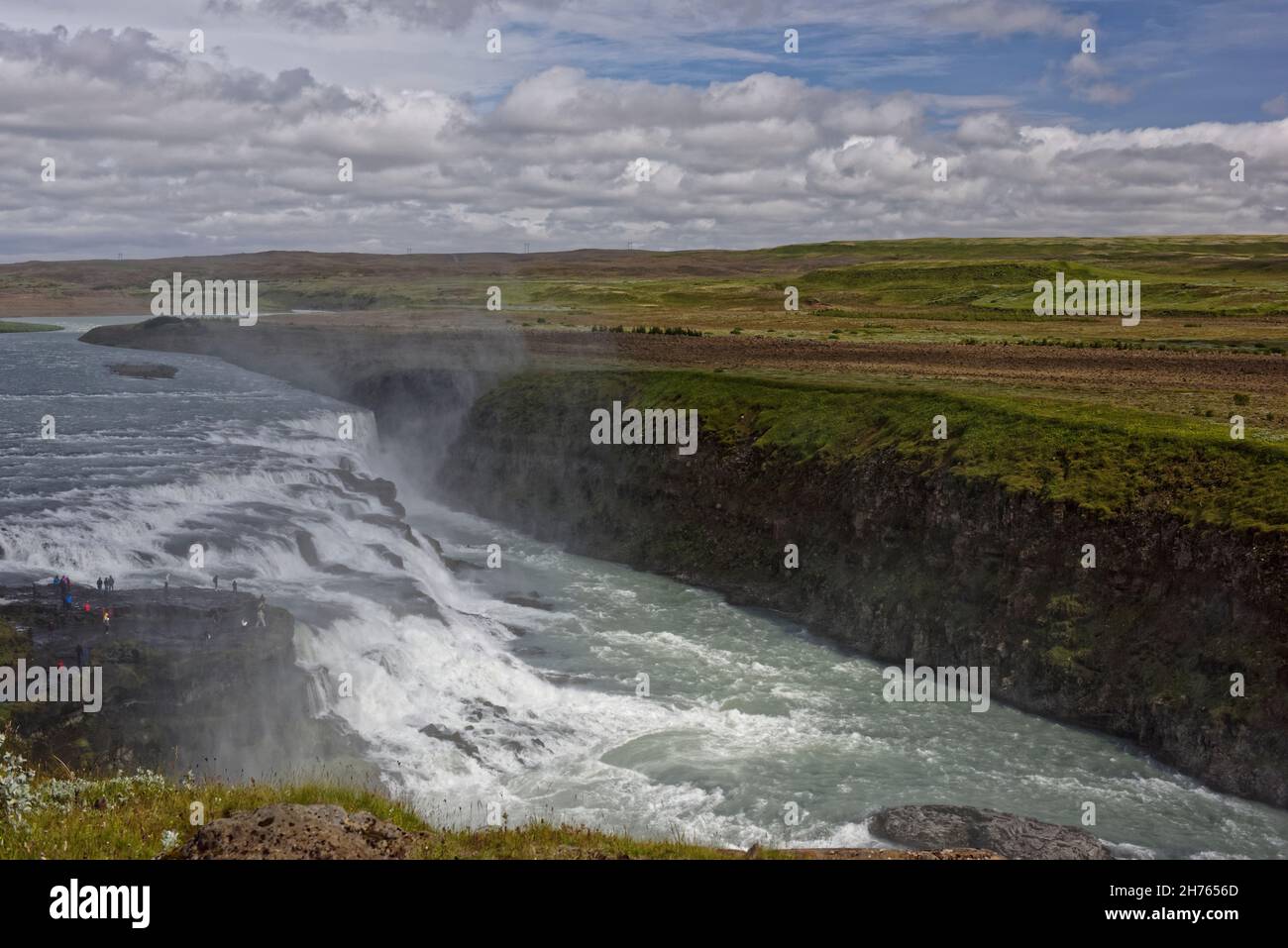 Gullfoss Falls, Golden Falls, drops 32 meters, 105 ft into a canyon ...