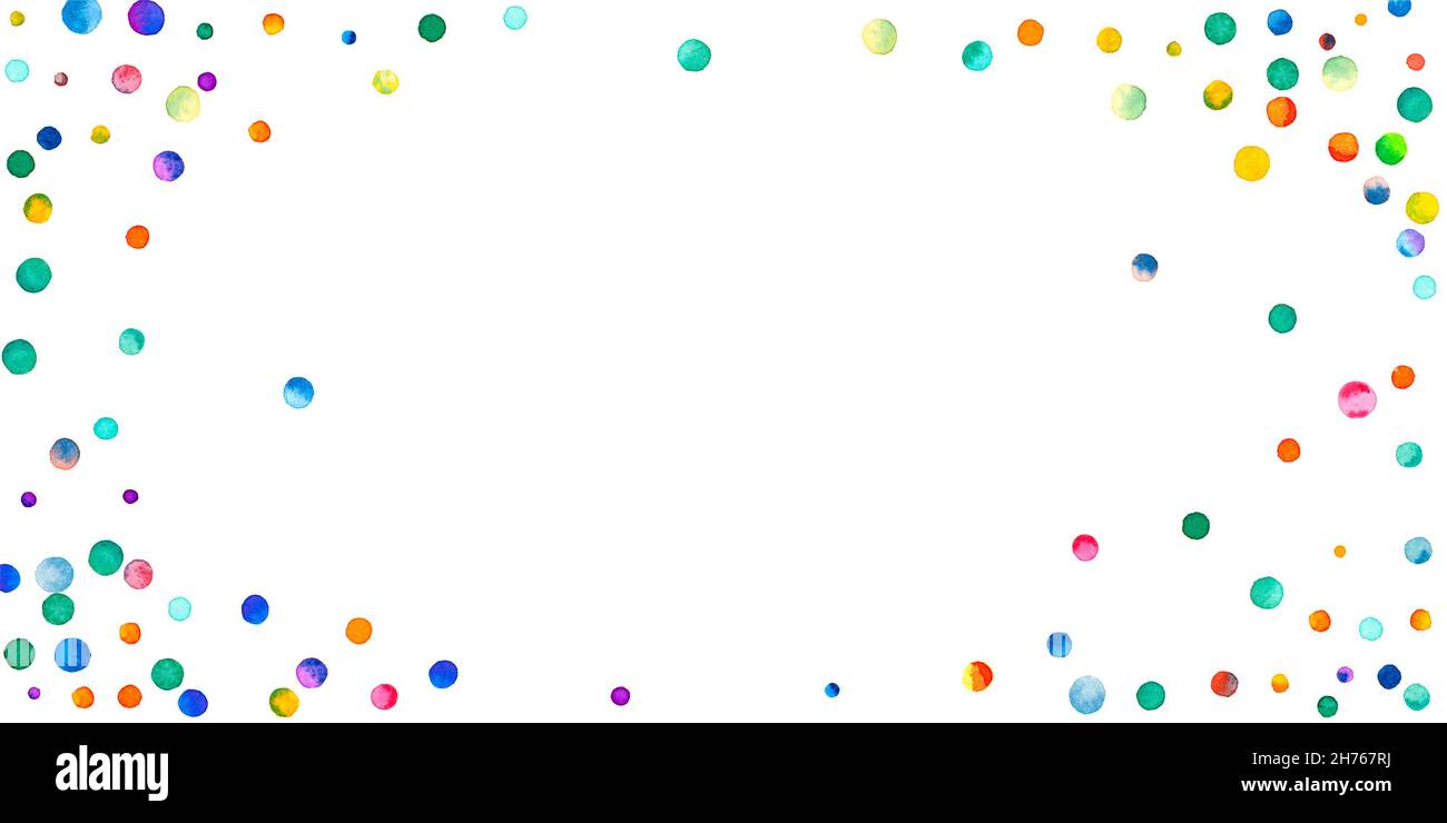 Watercolor confetti on white background. Alluring rainbow colored dots ...