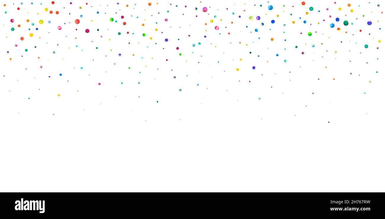 Watercolor confetti on white background. Alive rainbow colored dots ...