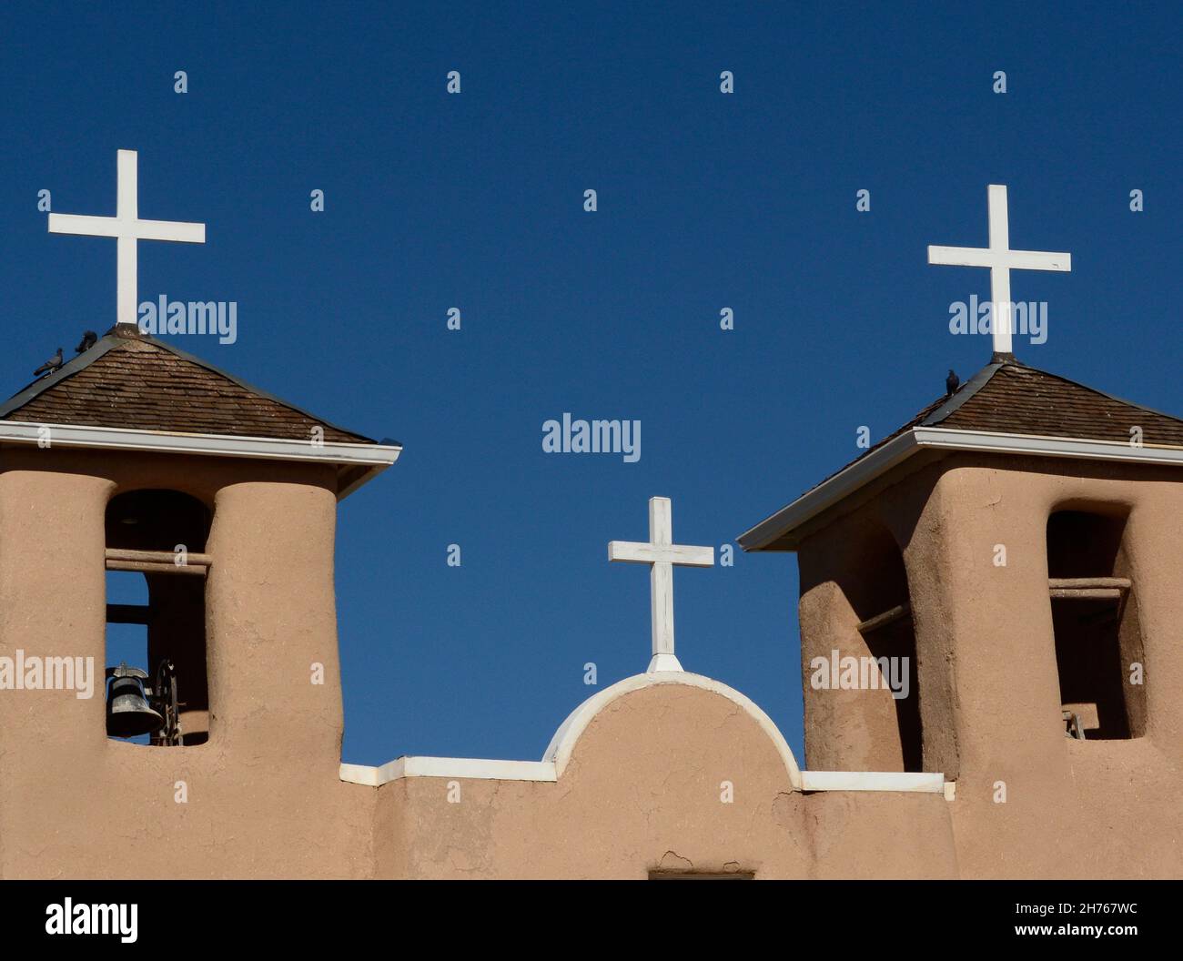 White wooden crosses atop the historic 18th century San Francisco de ...