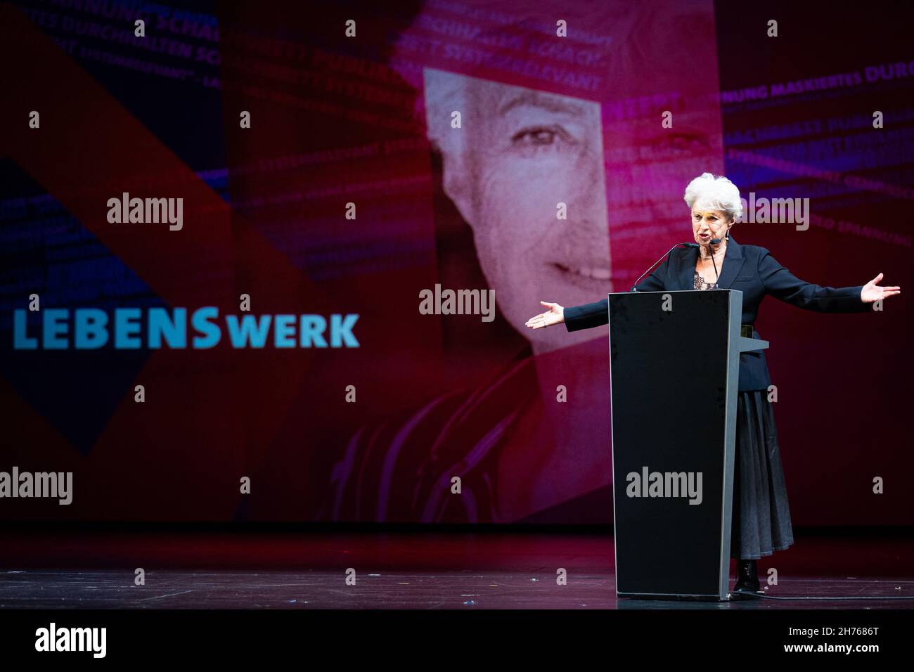 Hanover, Germany. 20th Nov, 2021. Actress Nicole Heesters gives a ...