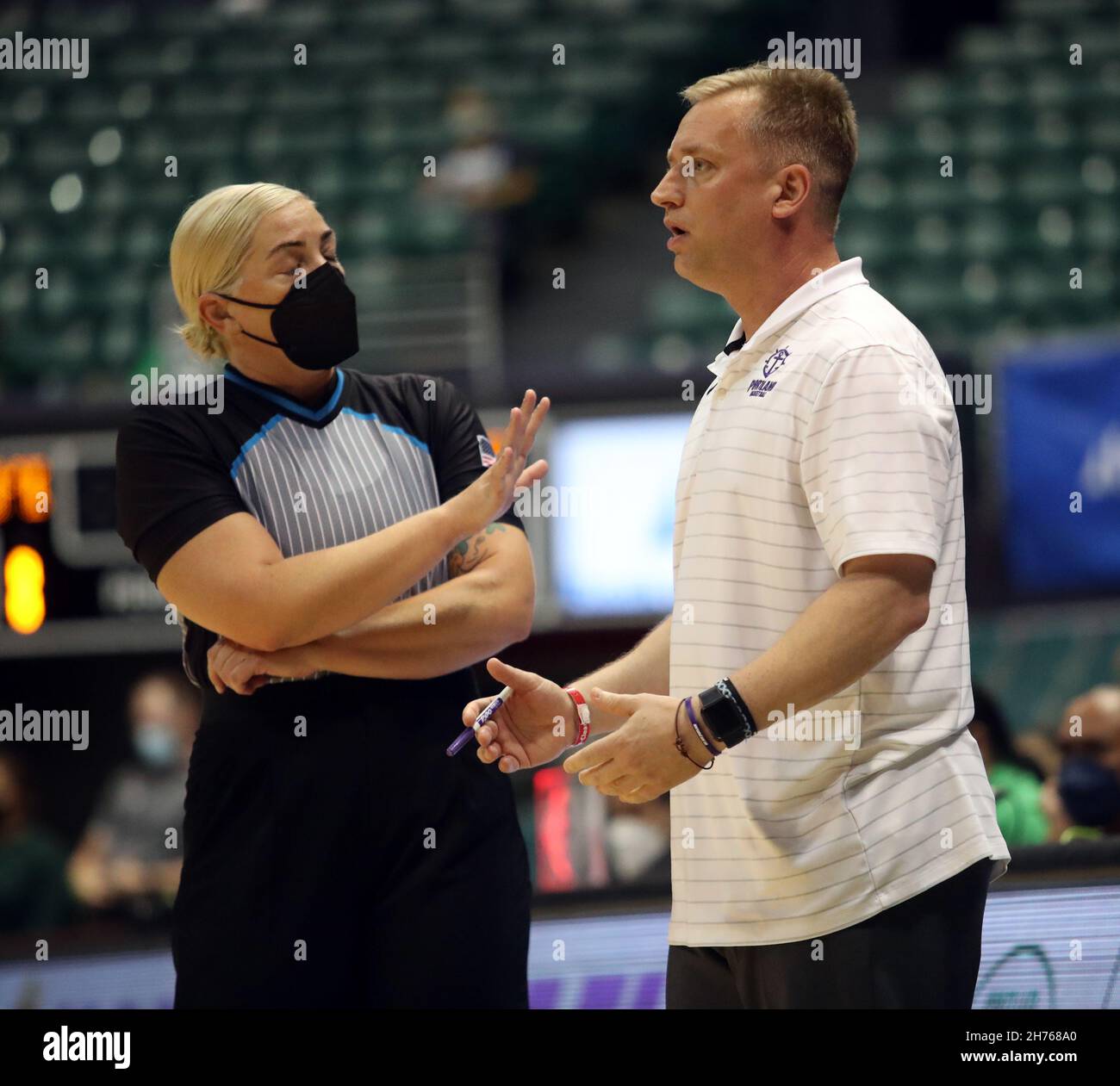 November 19, 2021 - Portland Pilots head coach Michael Meek has a ...