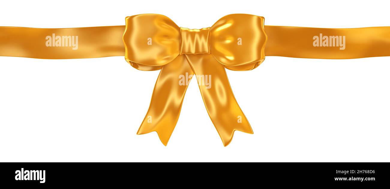 Shiny satin gold ribbon bow isolated on white - 3d render Stock Photo ...