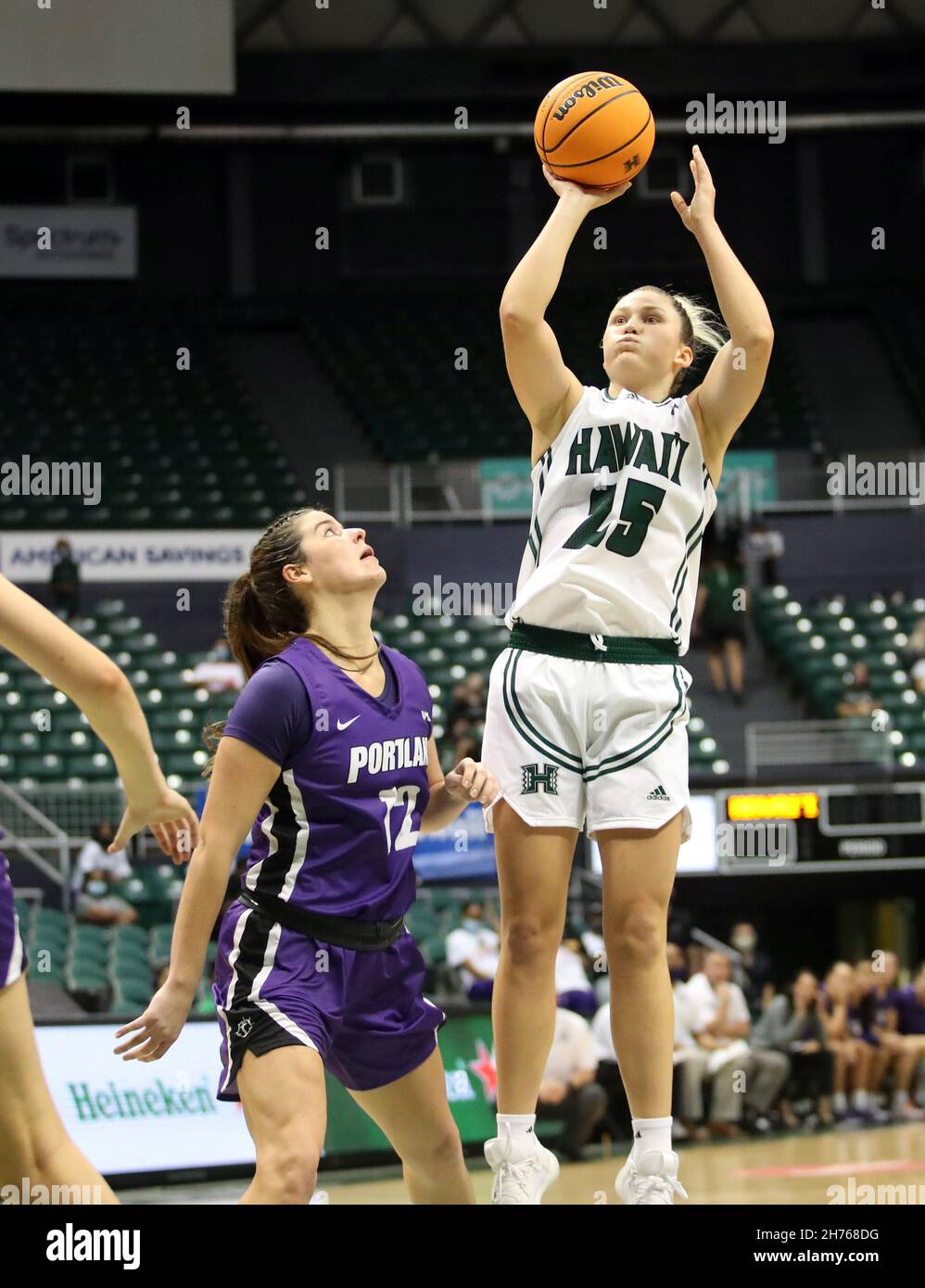 November 19, 2021 - Hawai'i Rainbow Wahine forward Amy Atwell #25 takes ...