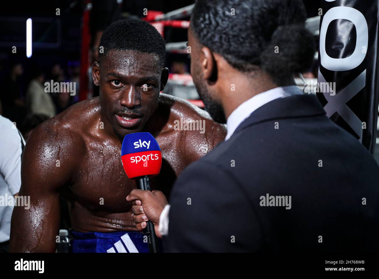 Richard Riakporhe (left) talks to Jaydee Dyer from Sky Sports (right ...
