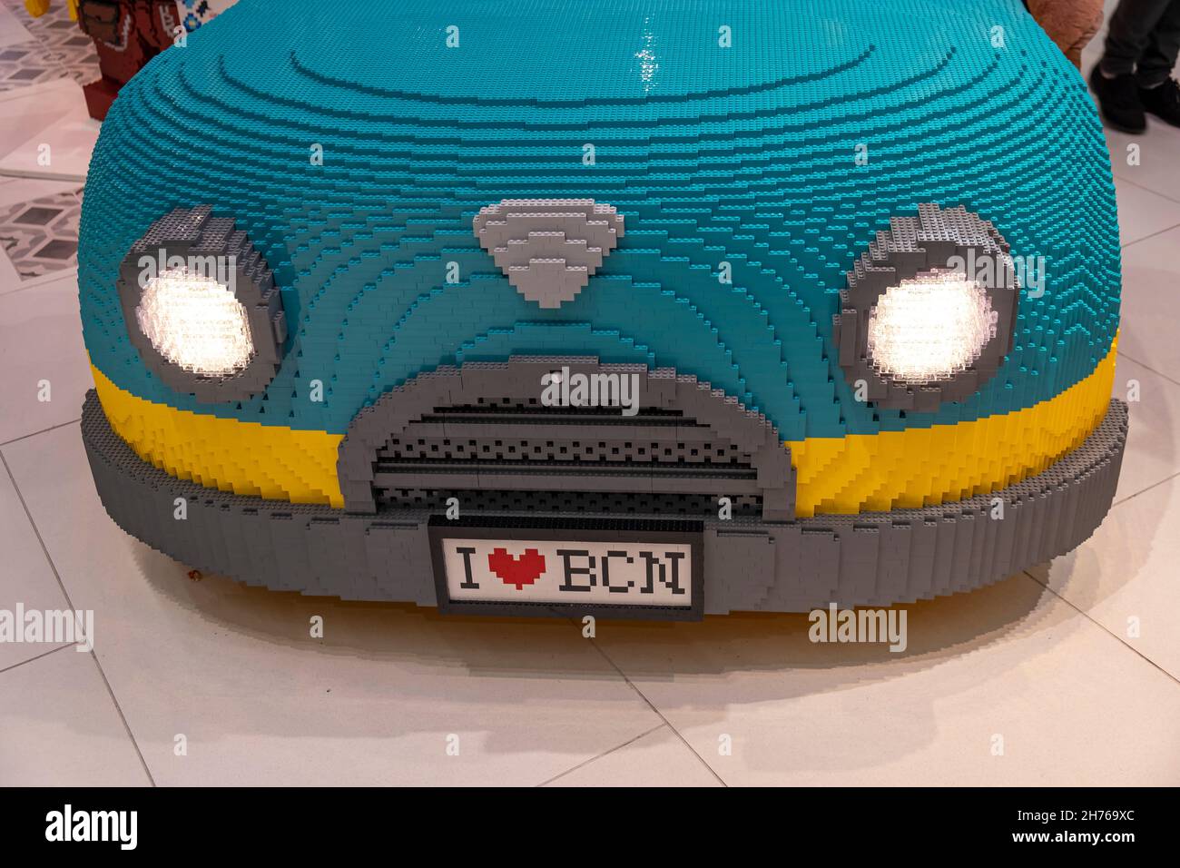 A car assembled with LEGO pieces is seen at the new store.The Danish ...