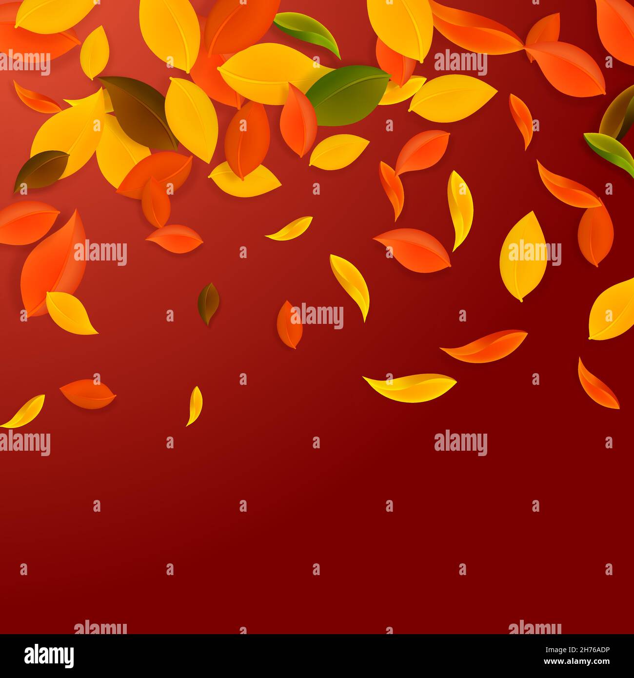 Falling autumn leaves. Red, yellow, green, brown chaotic leaves flying ...