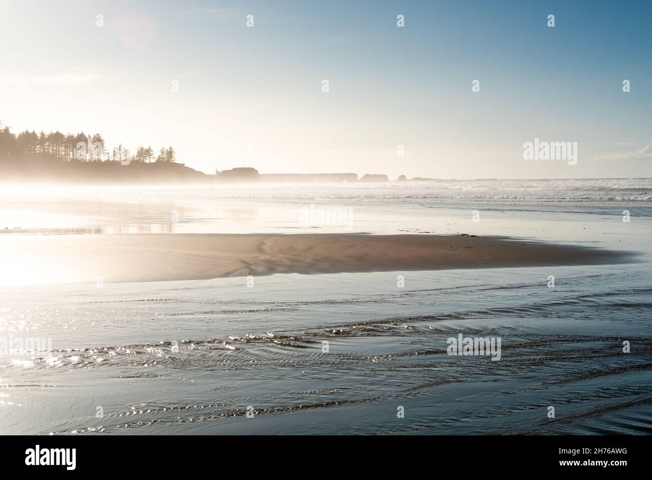 Fog above Bastendorff beach at sunrise Stock Photo - Alamy