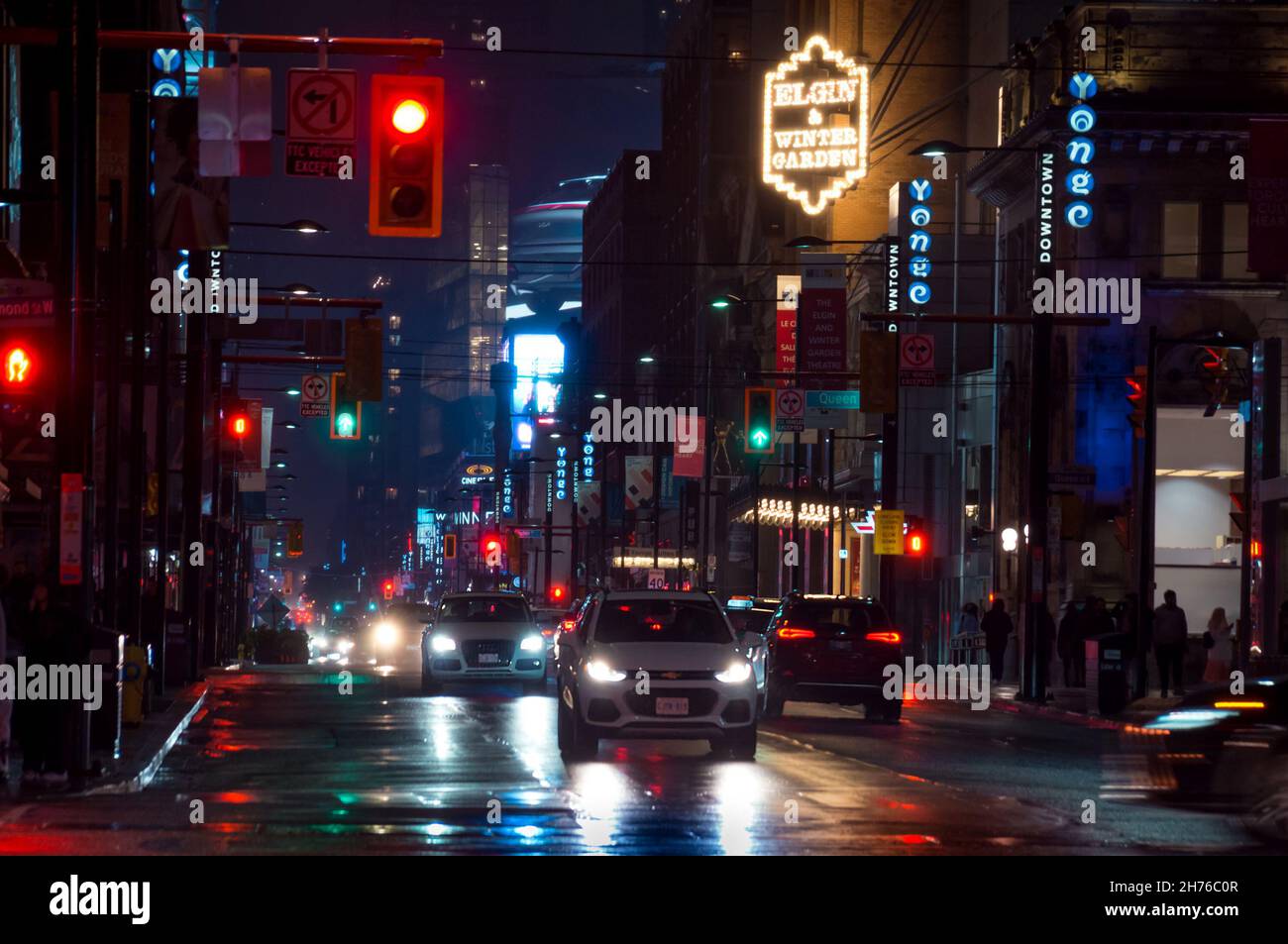 Toronto, Canada - 10 30 2021: Rainy night view along Yonge street in ...