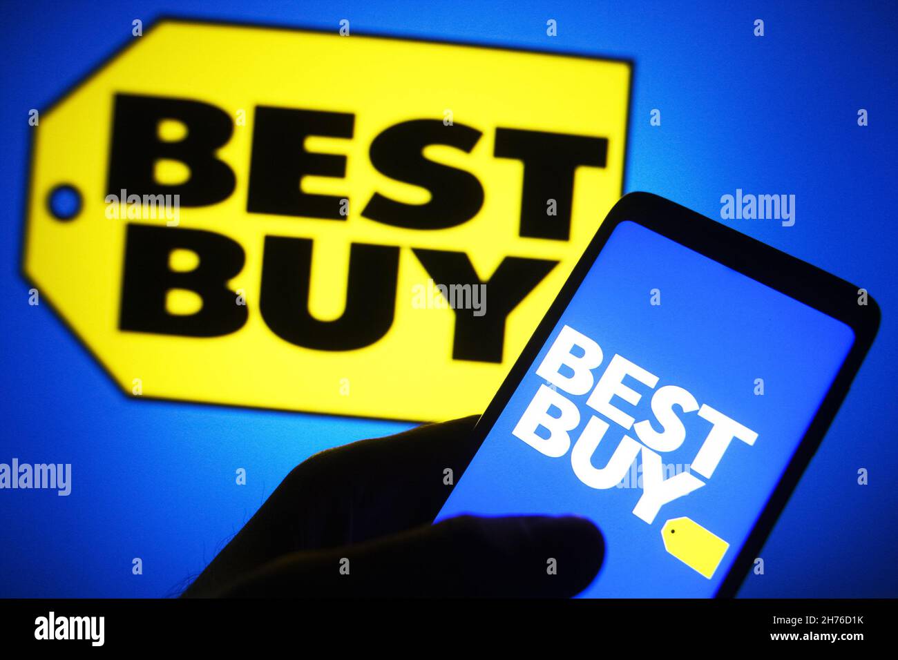 In this photo illustration, Best Buy Co Inc. logo seen on a smartphone ...
