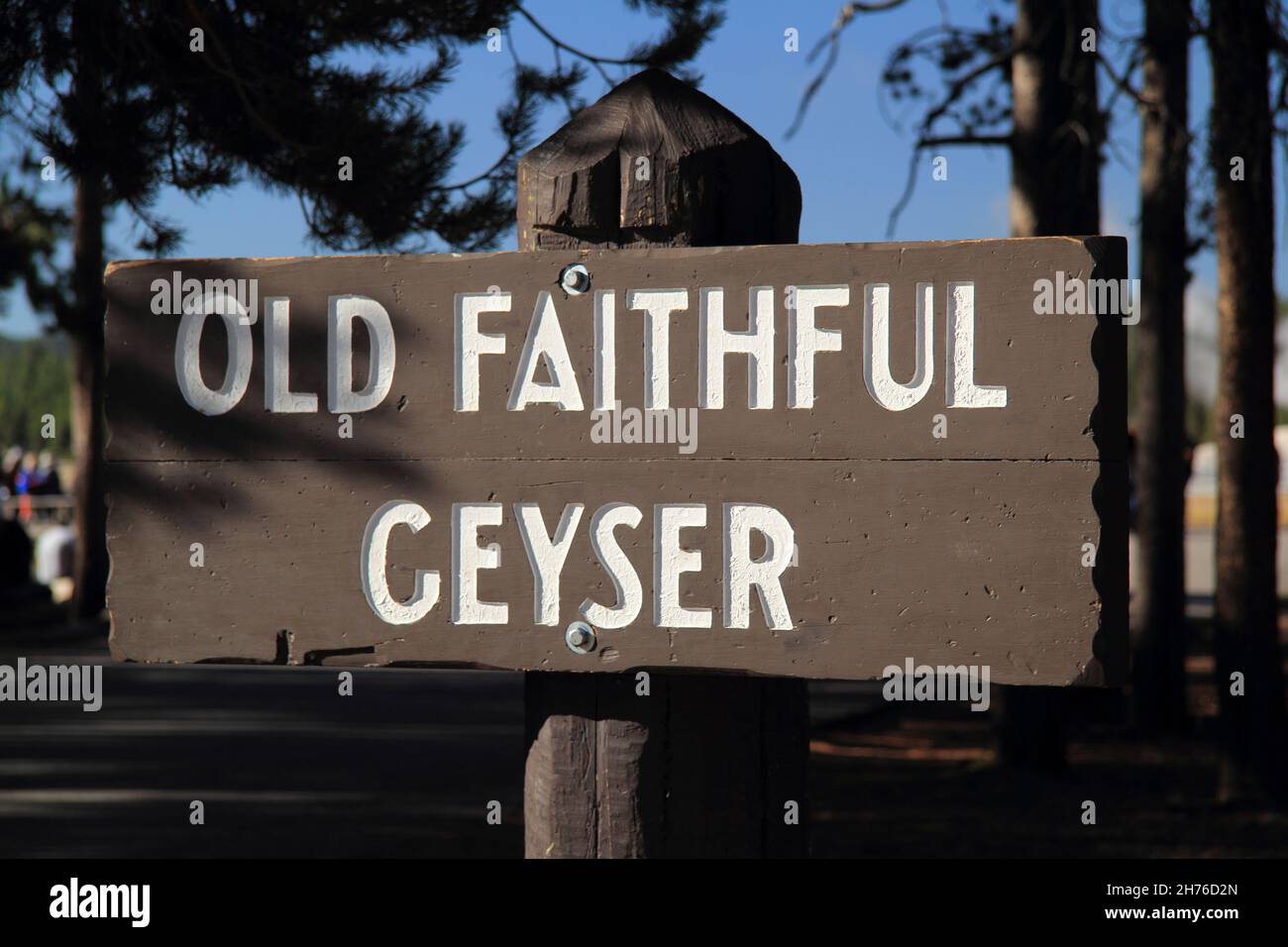 Old Faithful Geyser Sign, Yellowstone National Park, Wyoming Stock ...