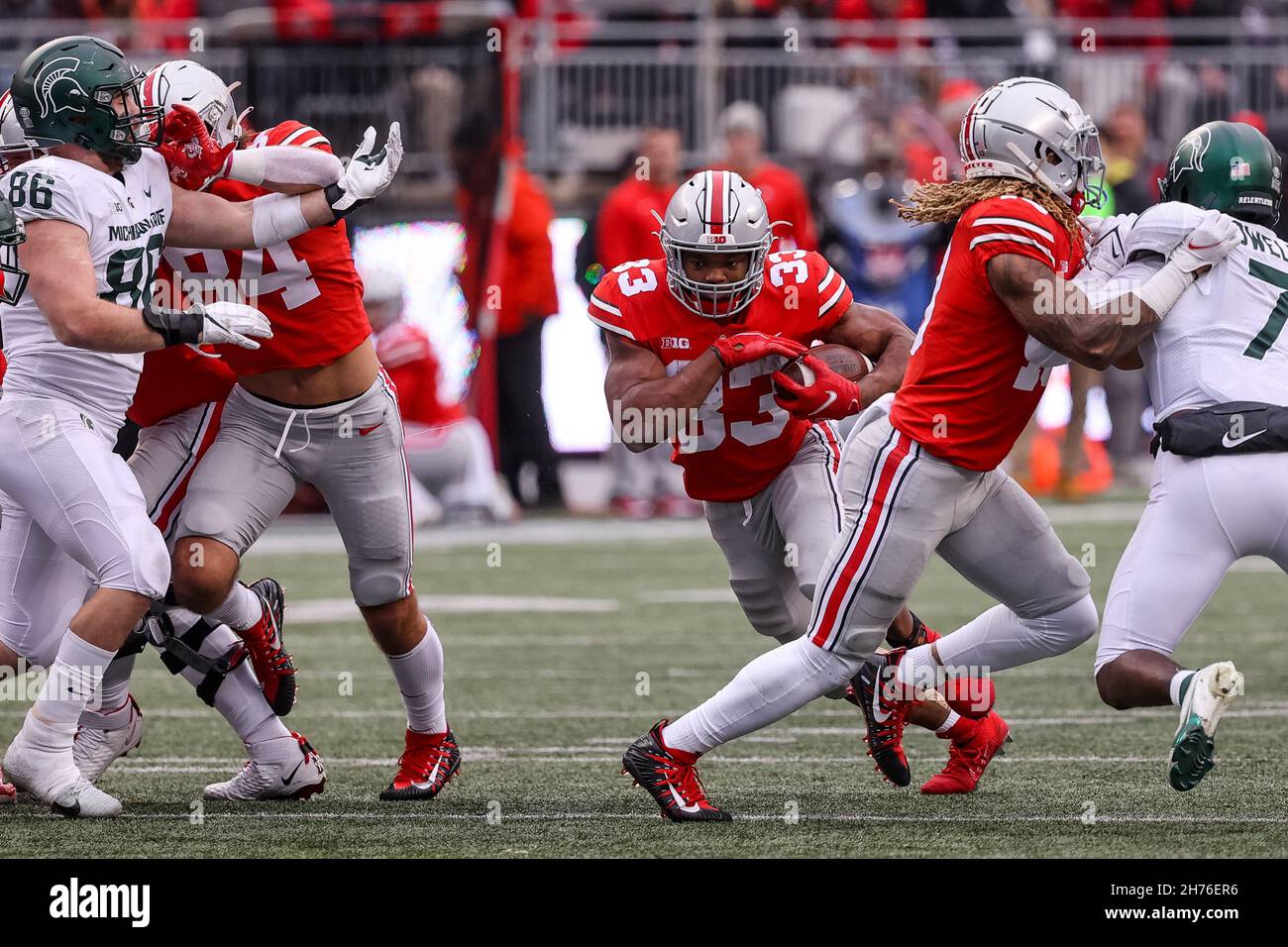 Columbus, Ohio, USA. 20th Nov, 2021. Ohio State Buckeyes running back ...