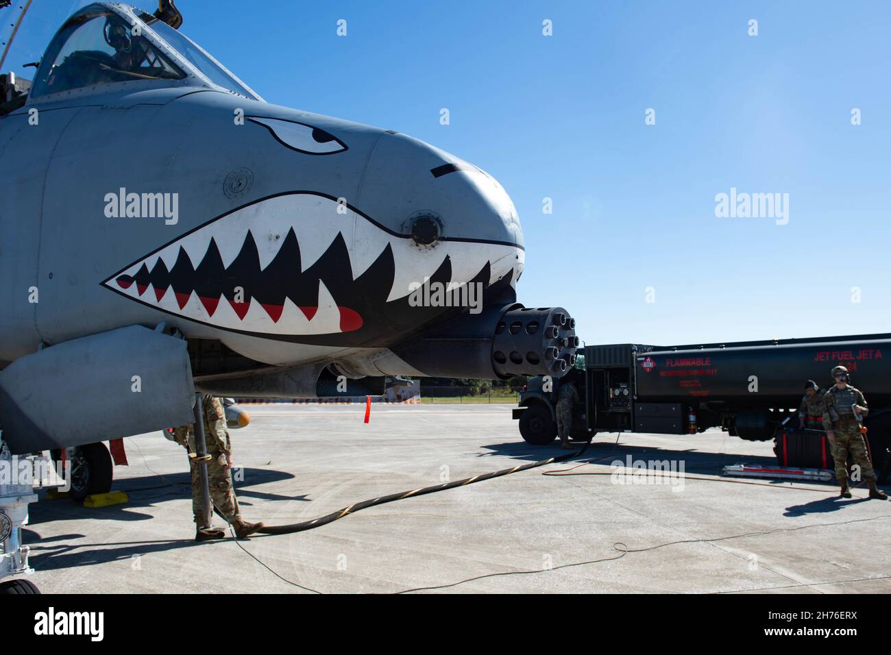 An A-10C Thunderbolt II receives fuel during an Integrated Combat Turn ...