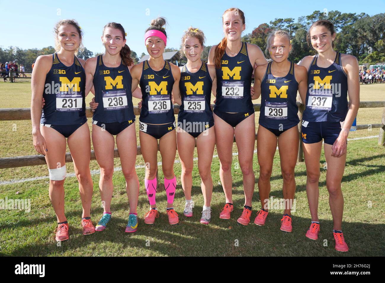Members of the Michigan Wolverines women's team pose during the NCAA ...