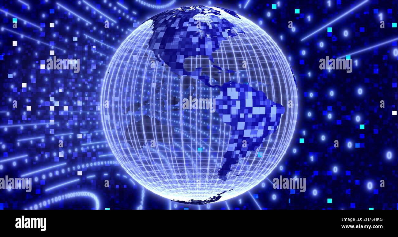 Neon Digital binary background with rotating Planet earth. animation ...