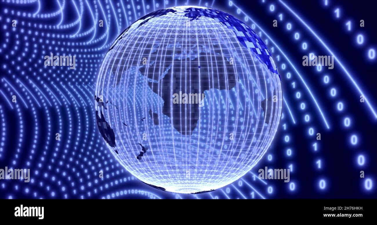 Neon Digital binary background with rotating Planet earth. animation ...