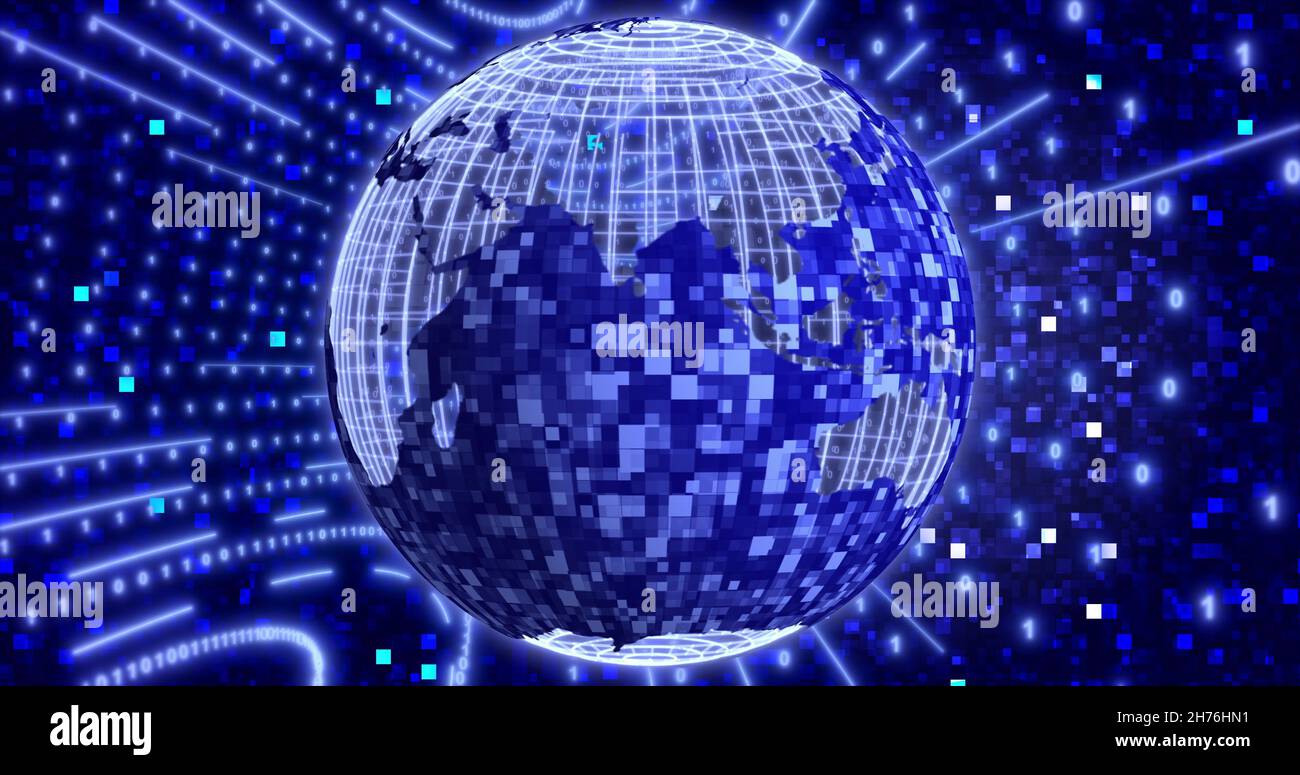 Neon Digital binary background with rotating Planet earth. animation for network, digital event ...
