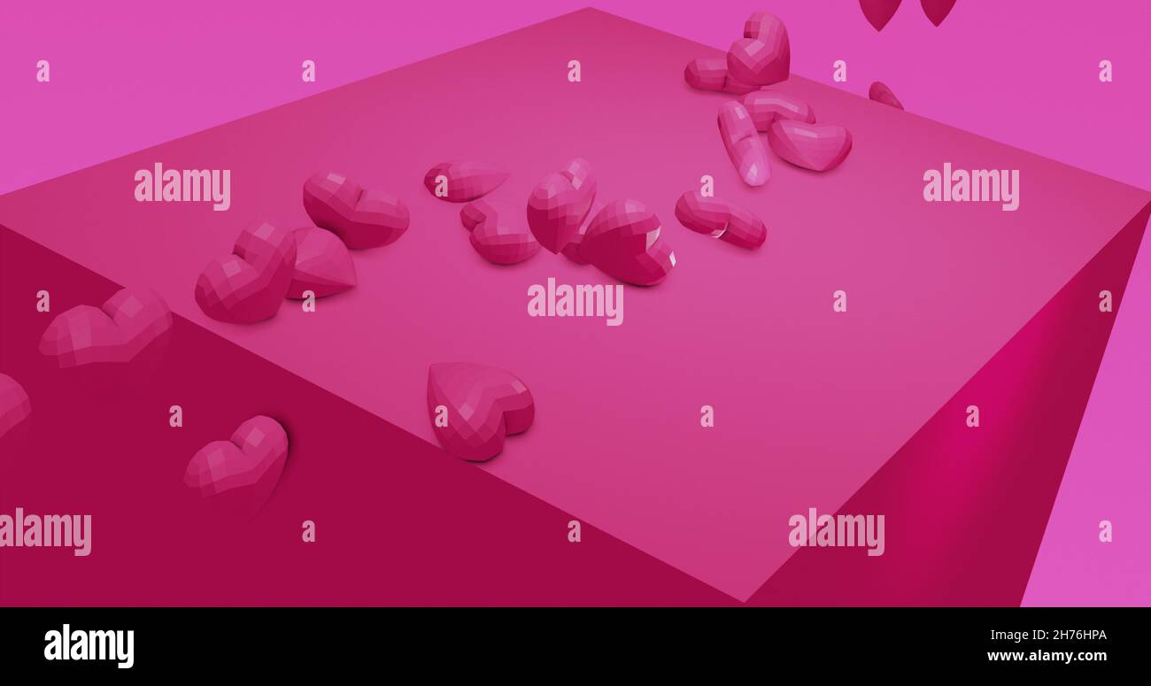 Pink cute falling polygonal hearts. Valentines Day. event background ...