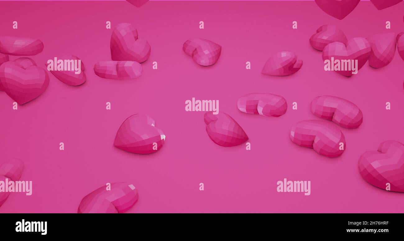 Pink cute falling polygonal hearts. Valentines Day. event background ...