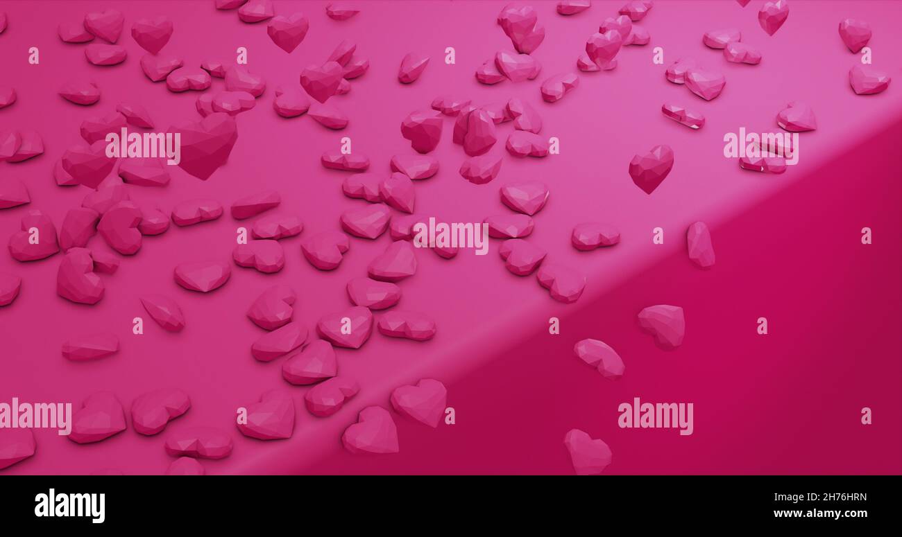Pink cute falling polygonal hearts. Valentines Day. event background ...