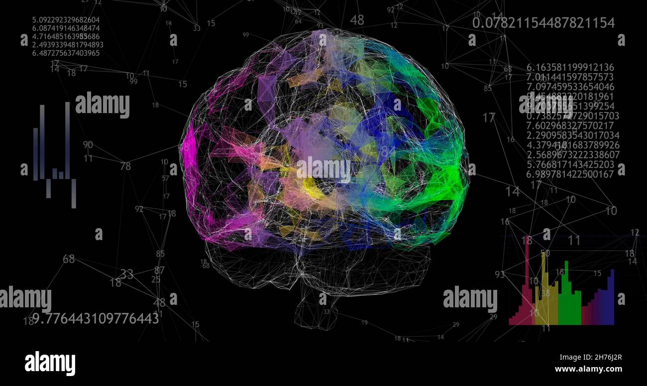 Rotating 360 low polygonal brain 3D model on black background with ...