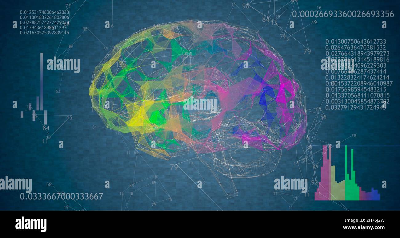 Rotating 360 low polygonal brain 3D model on blue background with ...