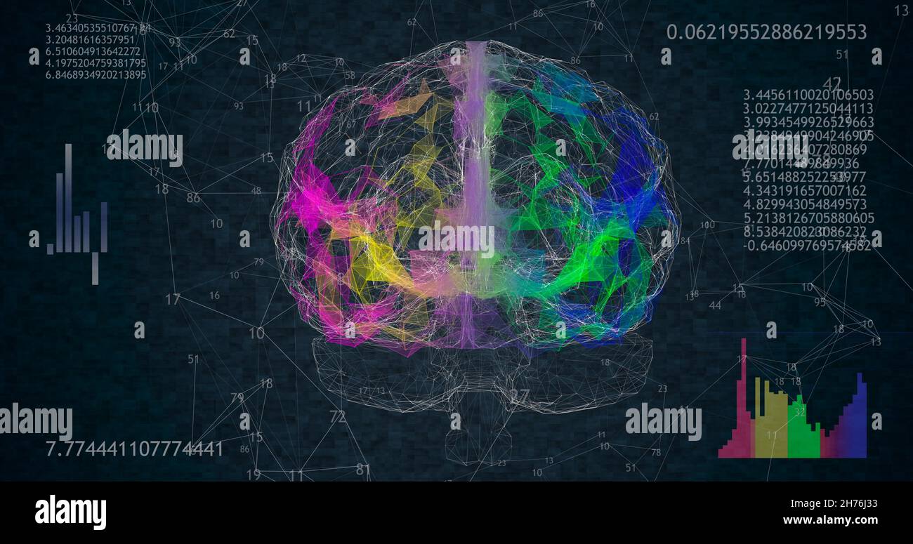 Rotating 360 low polygonal brain 3D model on black background with ...