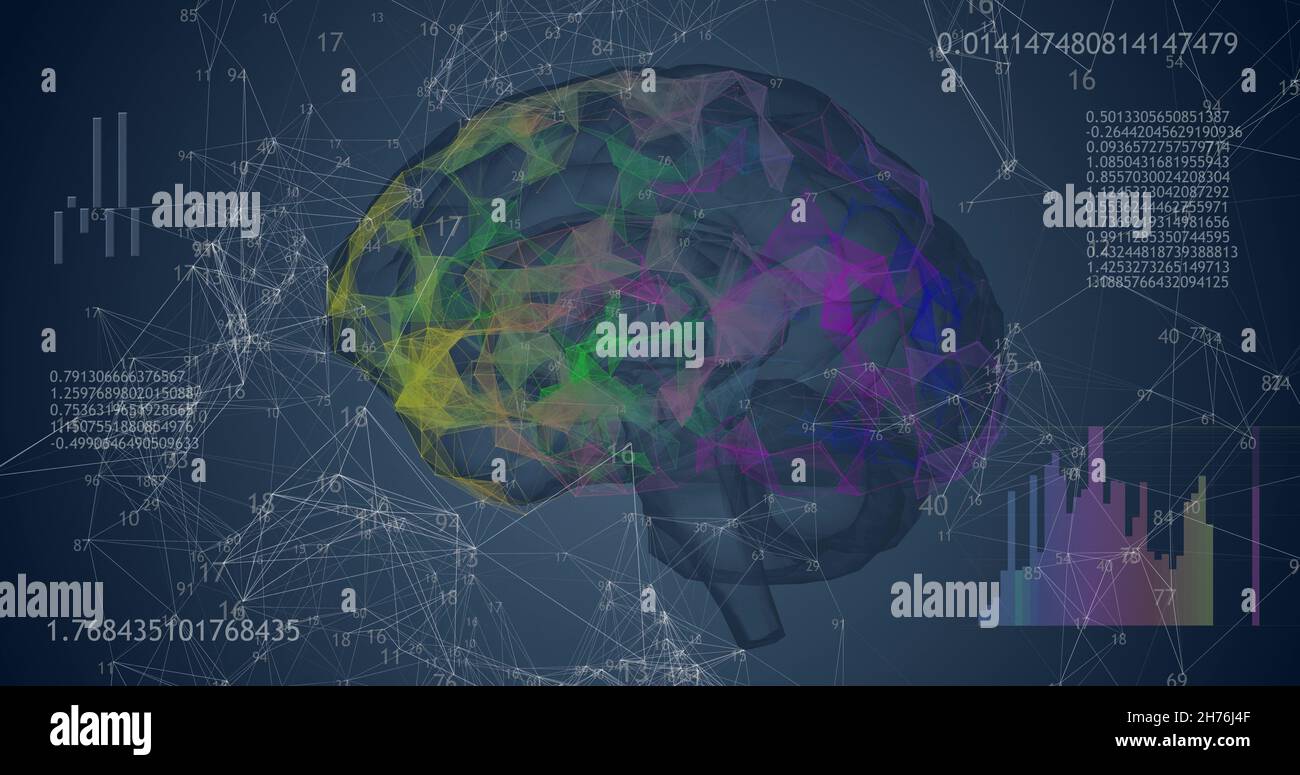 Rotating 360 low polygonal brain 3D model on blue background with ...