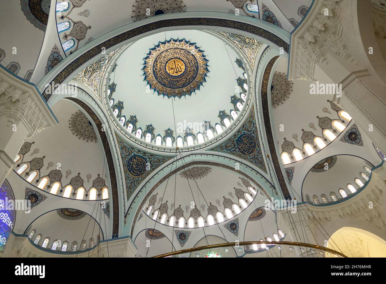 Camlica mosque interior ceiling dome. Largest mosque in Turkey. Ottoman ...
