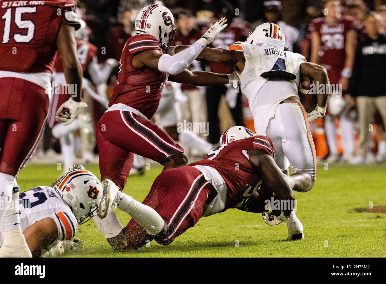 Columbia, SC, USA. 20th Nov, 2021. South Carolina Gamecocks defensive ...