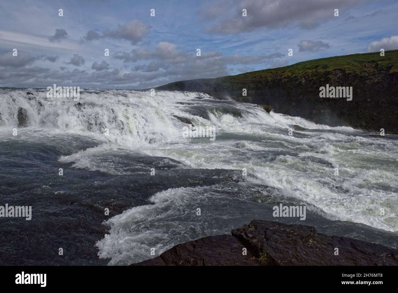 Gullfoss Falls, Golden Falls, drops 32 meters, 105 ft into a canyon ...