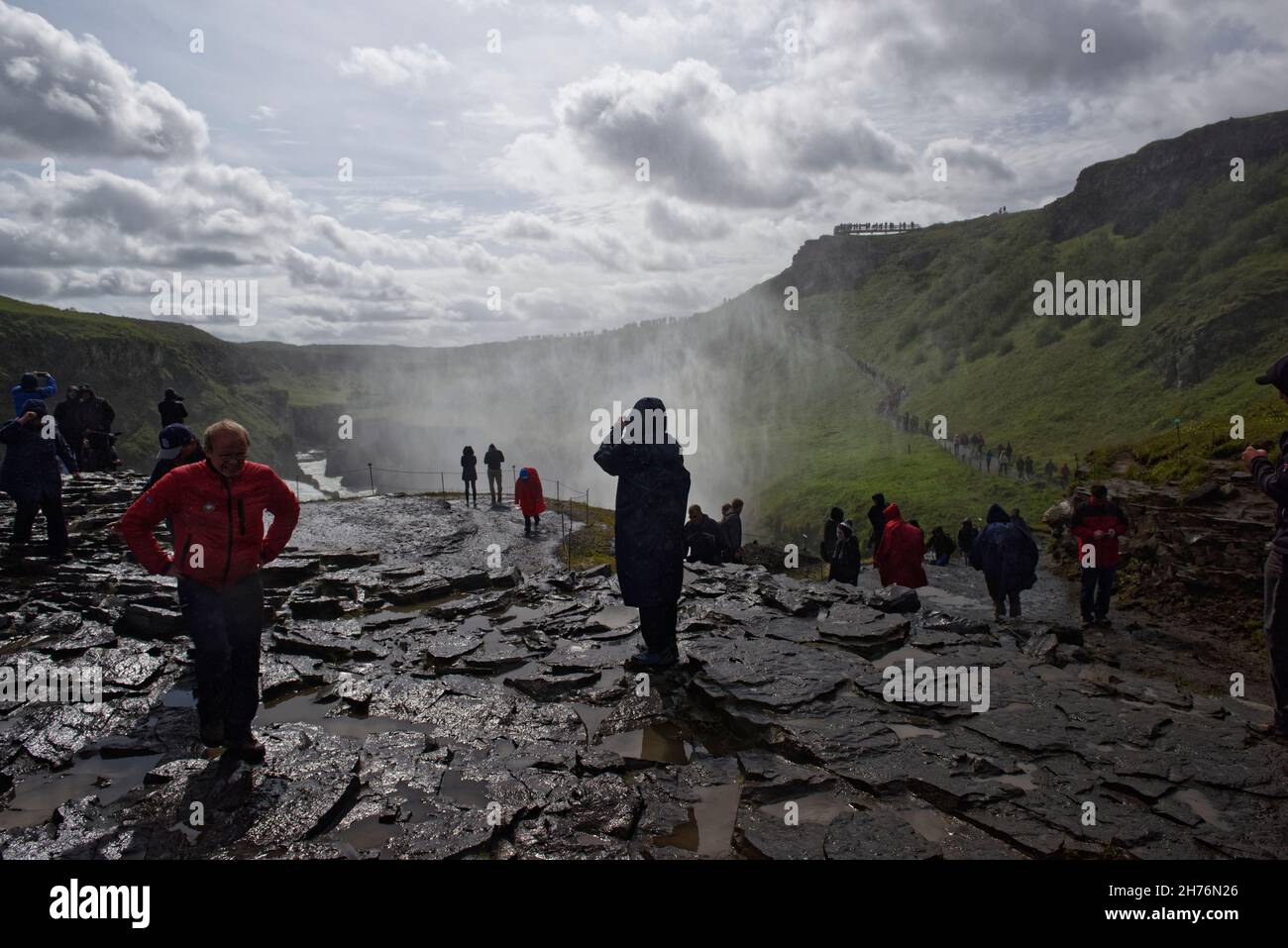 Gullfoss Falls, Golden Falls, drops 32 meters, 105 ft into a canyon ...