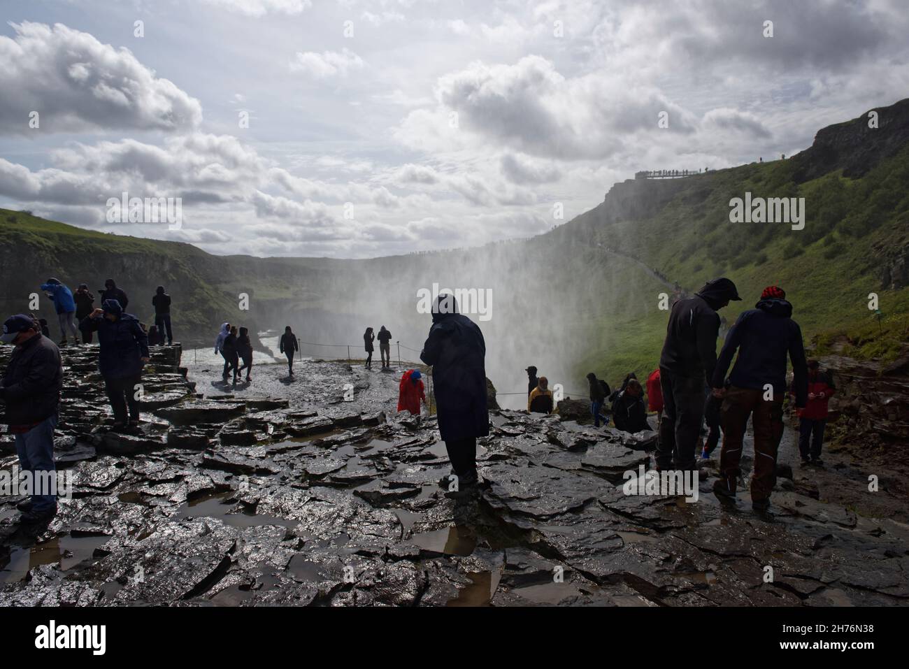 Gullfoss Falls, Golden Falls, drops 32 meters, 105 ft into a canyon ...