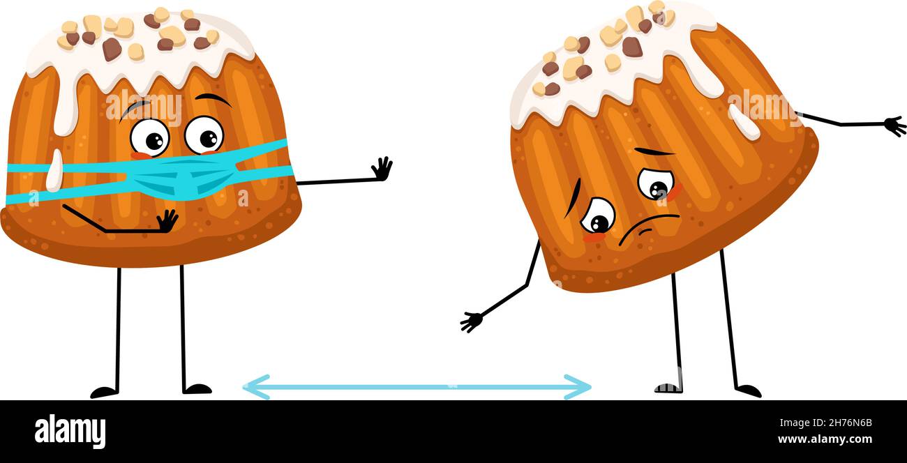 Cute glazed muffin with nut sprinkles character with sad emotions, face ...