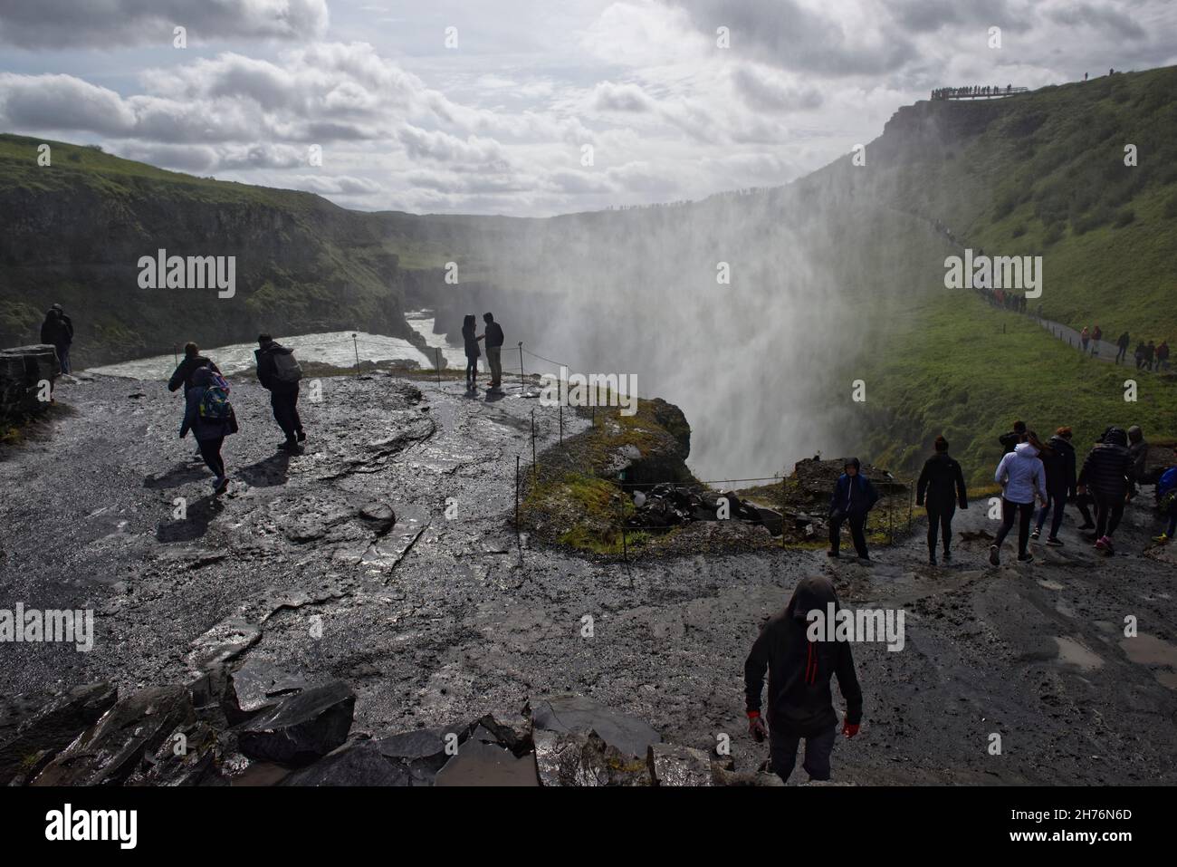 Gullfoss Falls, Golden Falls, drops 32 meters, 105 ft into a canyon ...