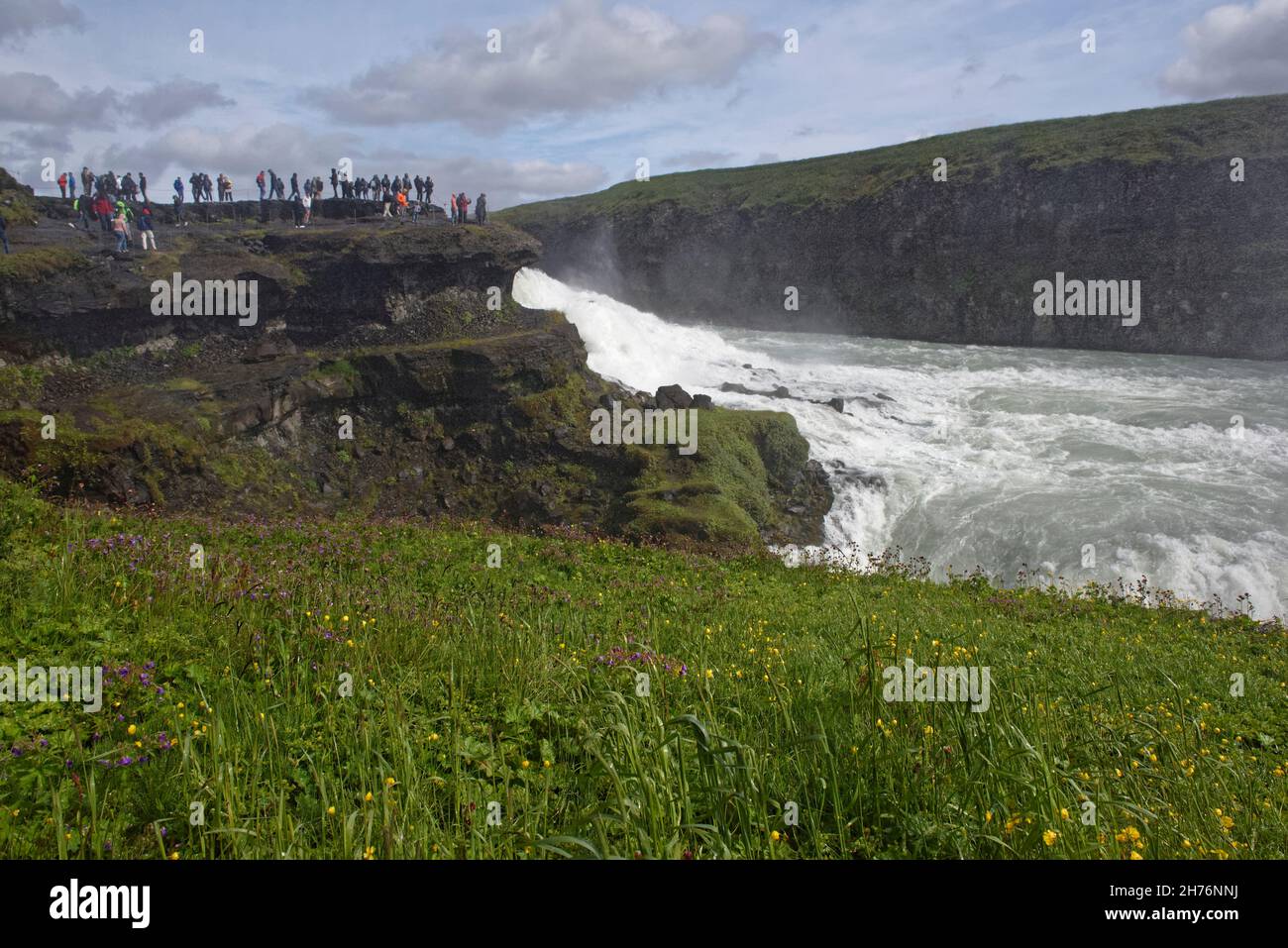 Gullfoss Falls, Golden Falls, drops 32 meters, 105 ft into a canyon ...
